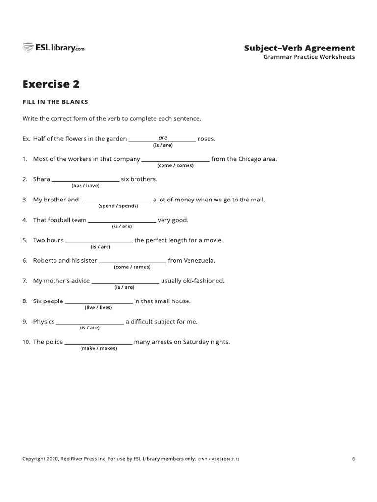 Noun Verb Agreement | PDF