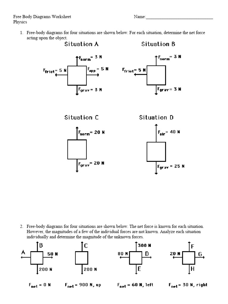 Free Body Diagrams Worksheet for Physics | PDF