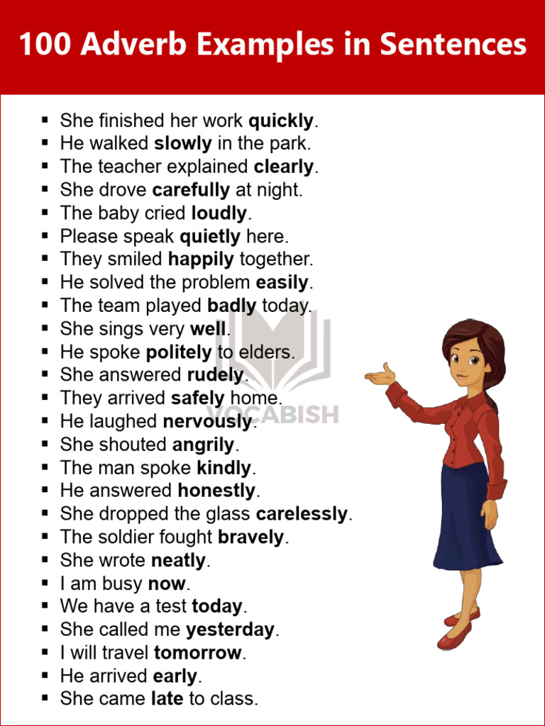 100 Adverb Examples in Sentences | PDF