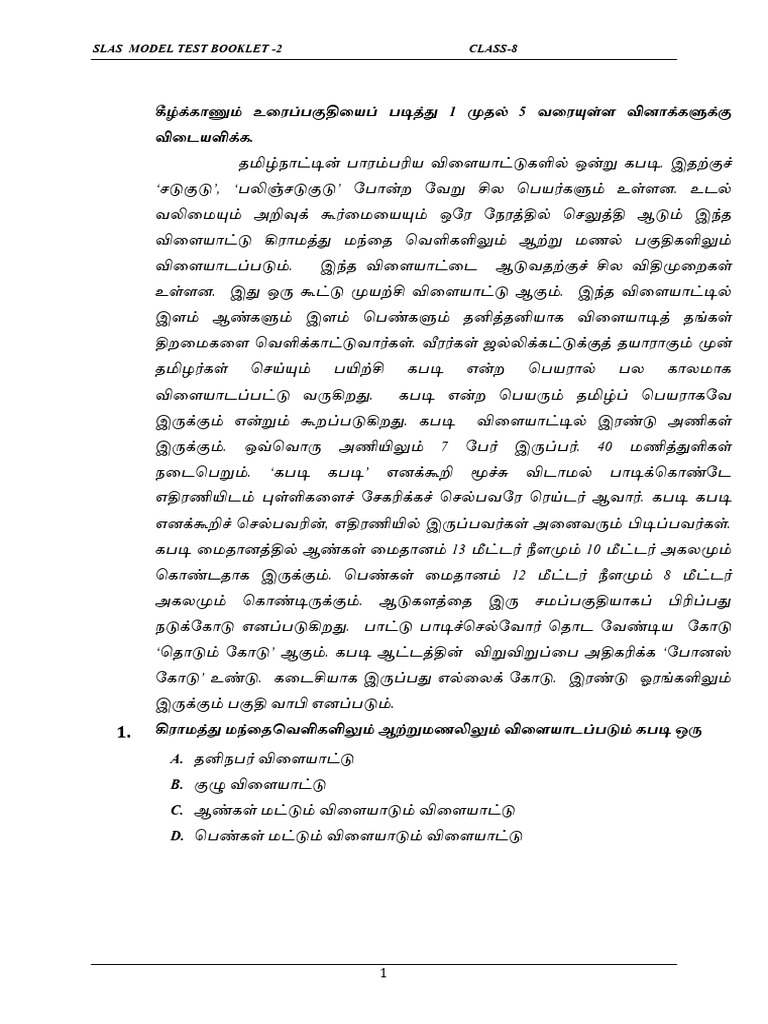 Zeal Study Slas Model Test Booklet - 2 Class-8 | PDF