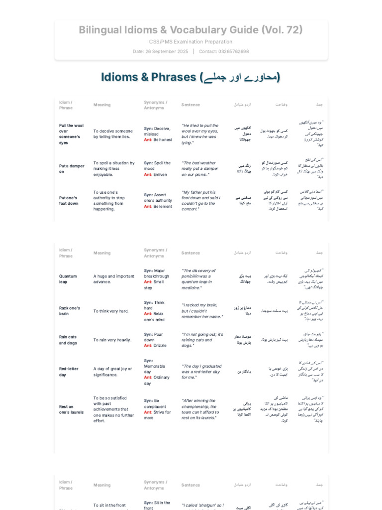 Idioms & Vocabulary Guide (Vol. 72) | PDF