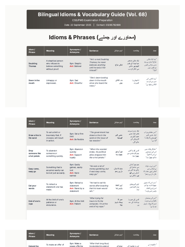 Idioms & Vocabulary Guide (Vol. 68) | PDF