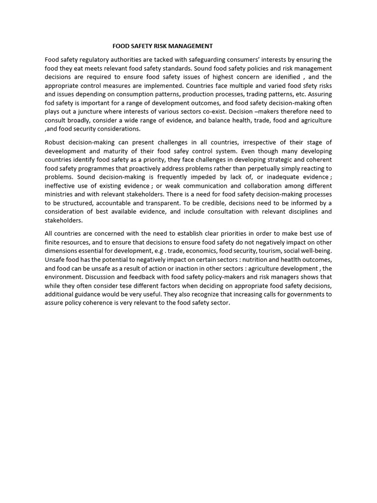 Food Safety Risk Management | PDF | Food Safety | Risk Management