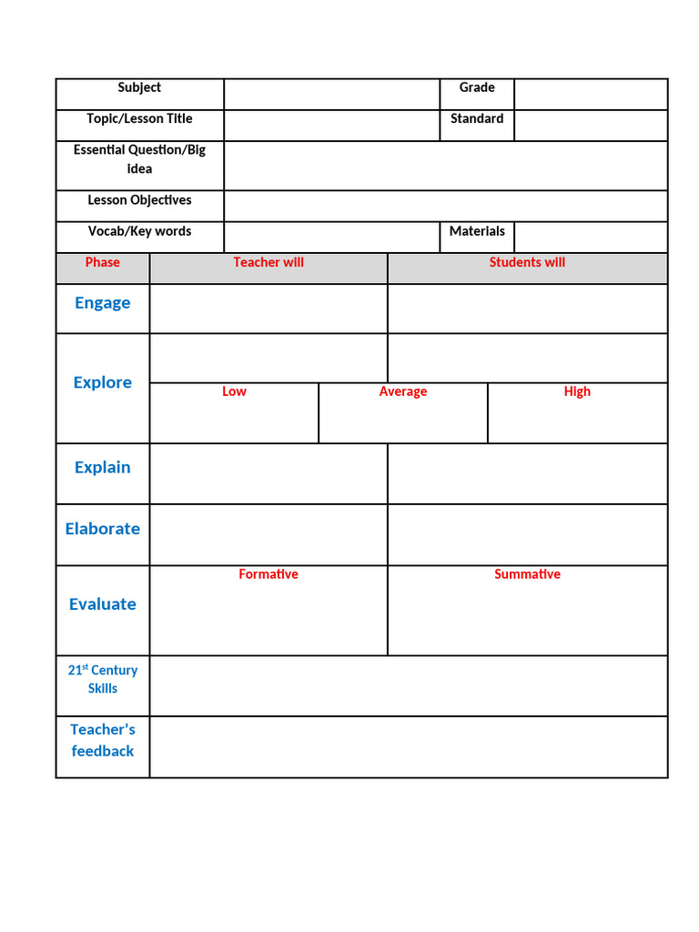 5es Lesson Plan Template | PDF
