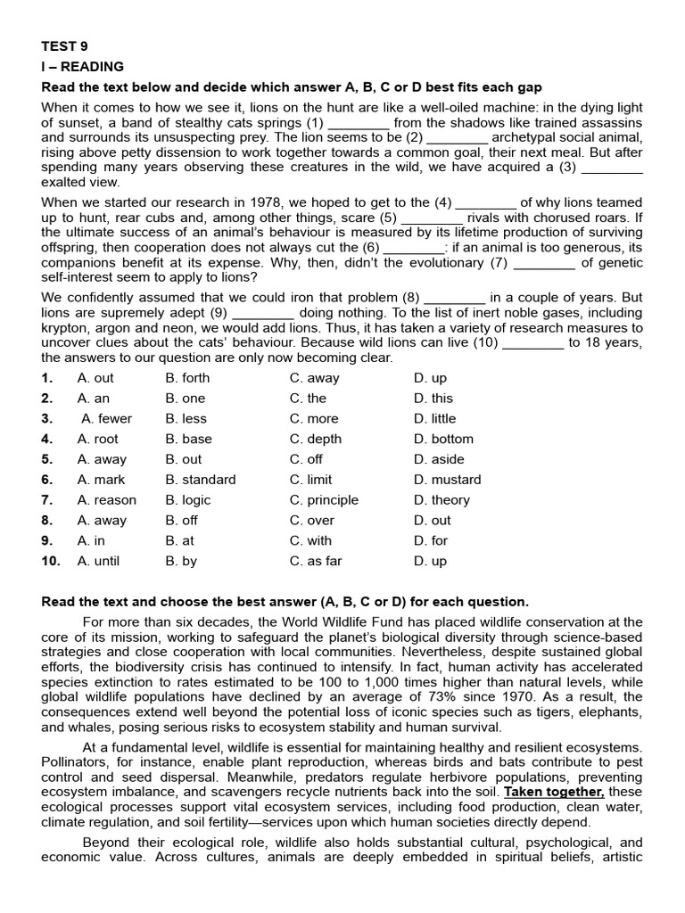Final Test | PDF | Parenting | Natural Environment