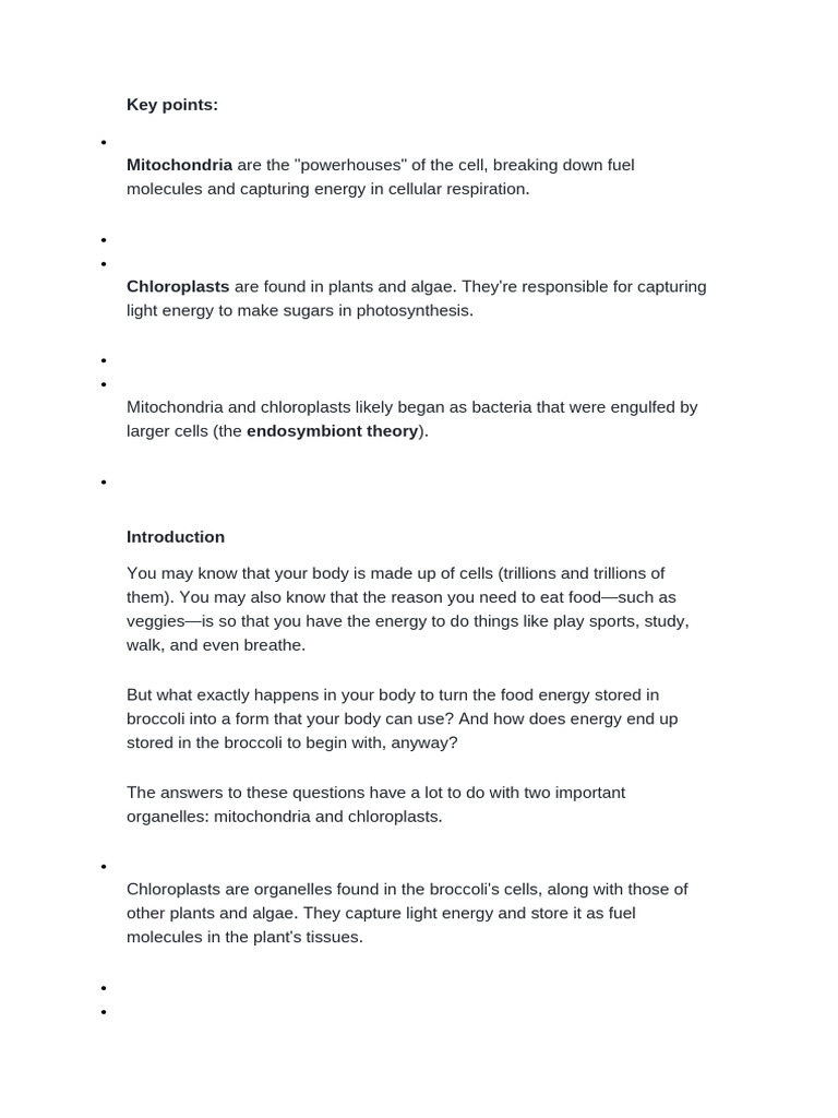 Mitochondria and Chloroplasts | PDF | Mitochondrion | Chloroplast