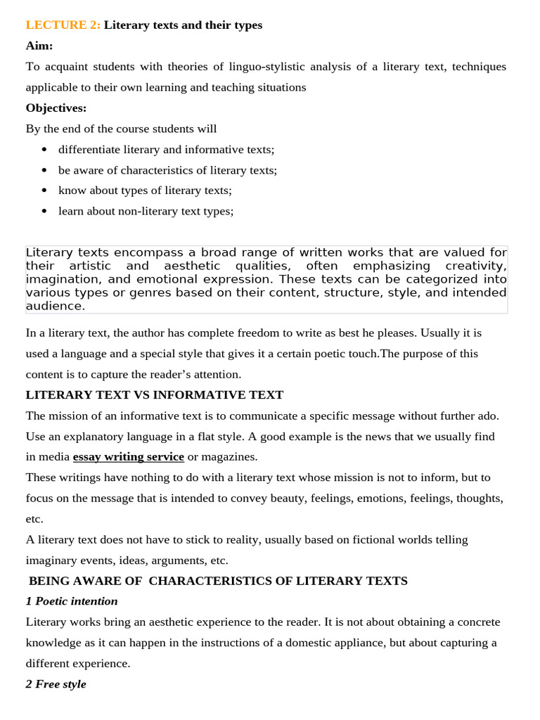 LECTURE 2 Literary Texts and Their Types... | PDF | Narrative | Poetry