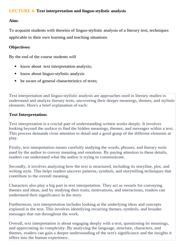 LECTURE 4 Text - Interpretation - and - Linguo - Stylistic - Analysis ...