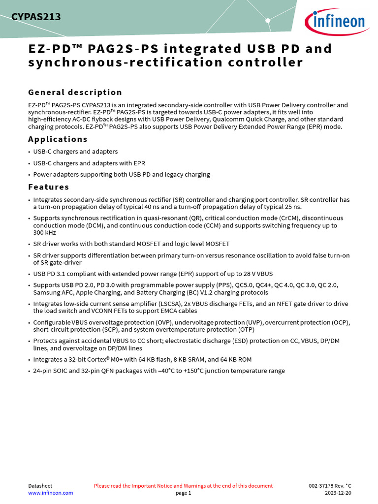 Infenion PD Controller Data Sheet | PDF | Amplifier | Mosfet
