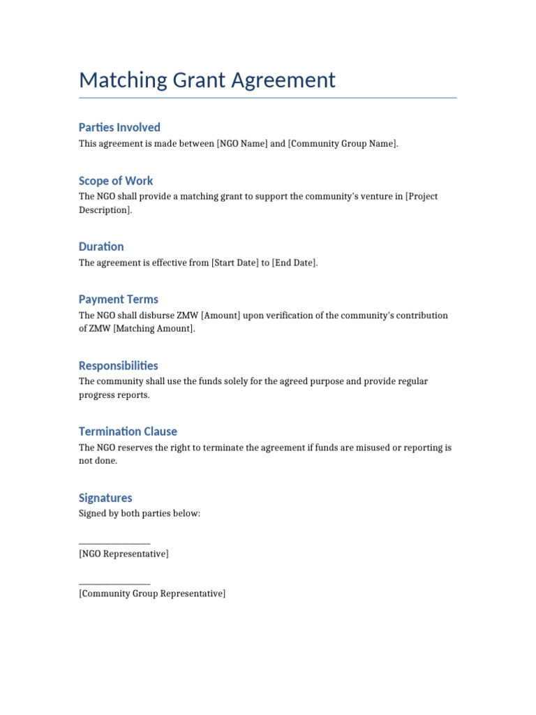 Matching Grant Agreement Overview | PDF
