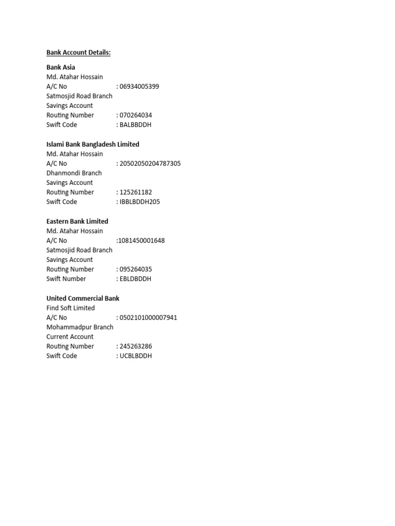 Bank Account Details | PDF