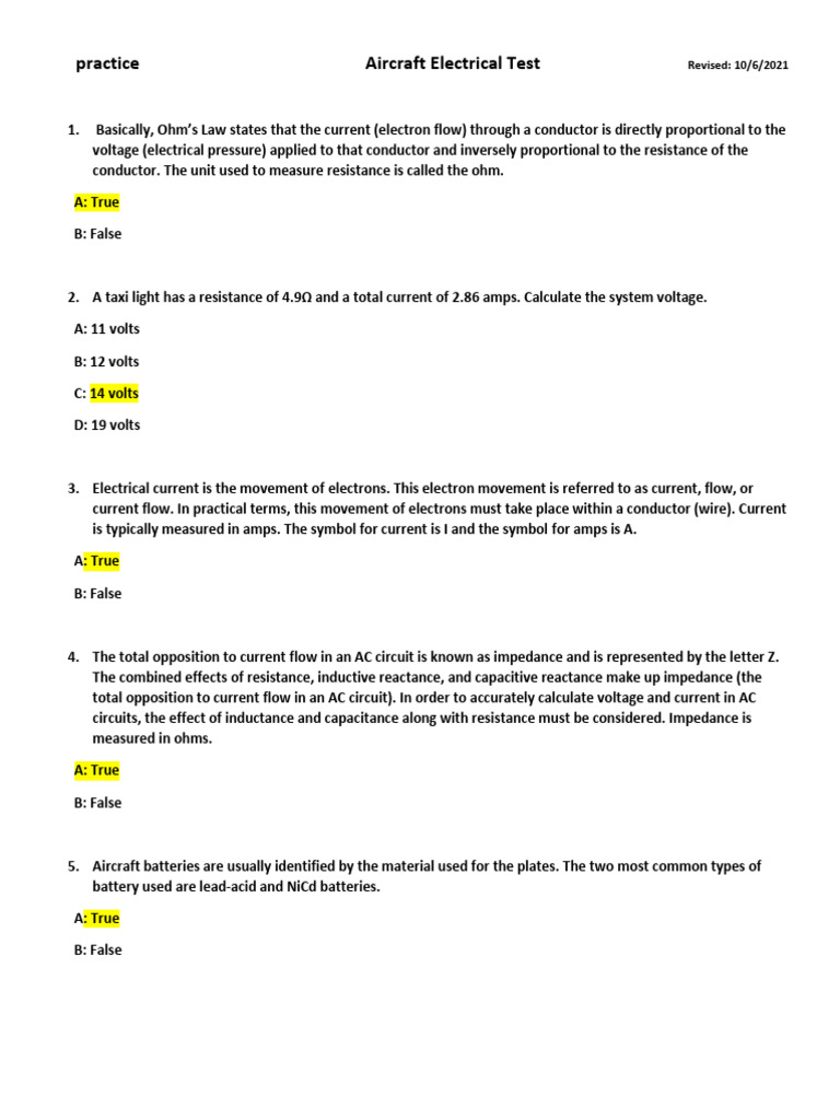 Practice Aircraft Electrical Test | PDF | Power Inverter | Electric ...