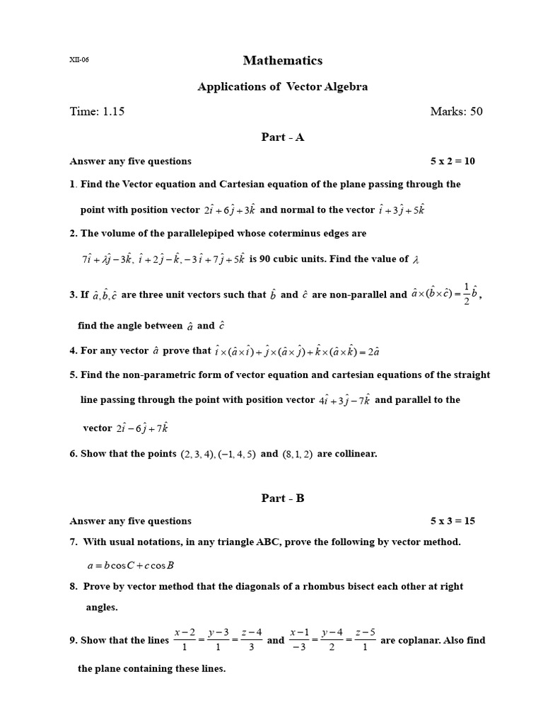 12th Maths Unit 6 Applications of Vector Algebra Model Questions ...