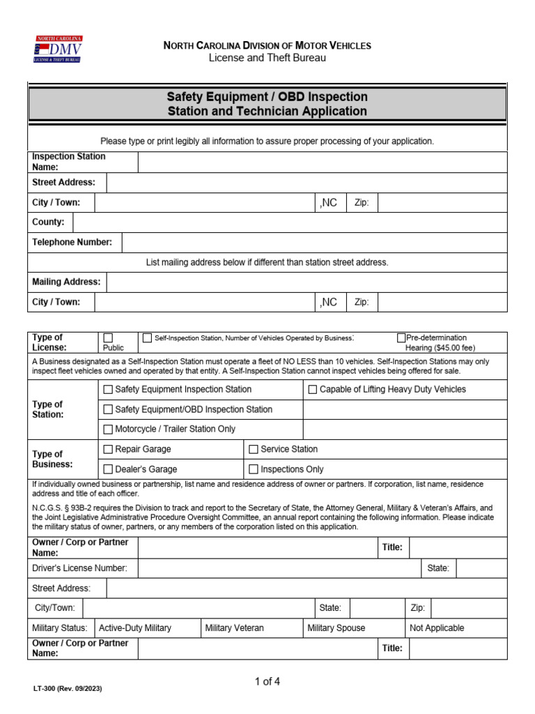 NC Safety Equipment Inspection Application | PDF | Driver's License ...