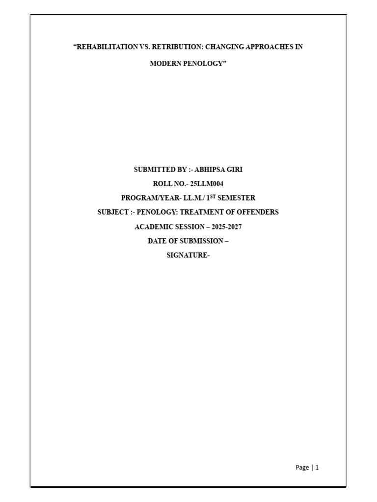 Rehabilitation vs Retribution in Penology | PDF | Rehabilitation ...