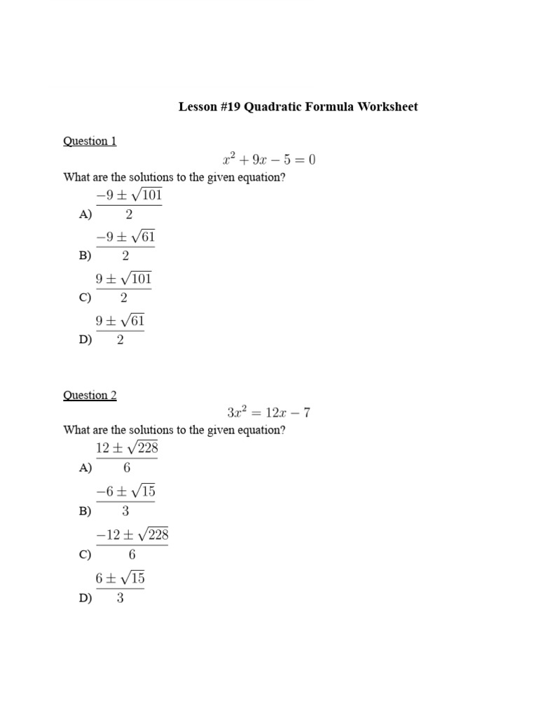19 Quadratic Formula Worksheet | PDF