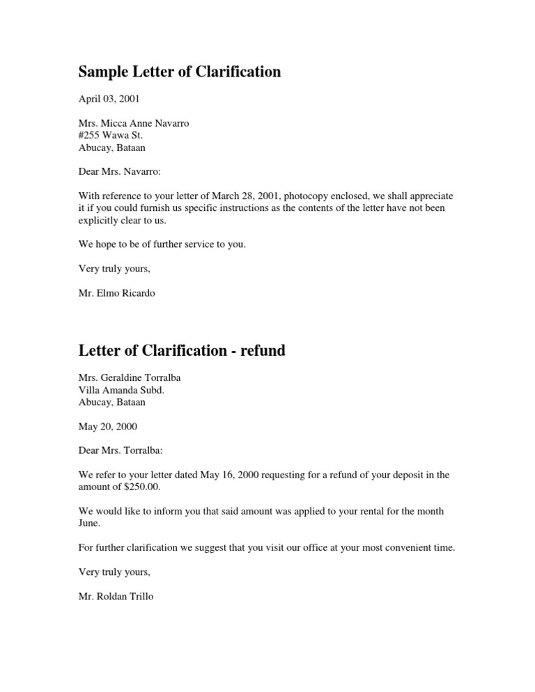 Letter of Clarification | PDF