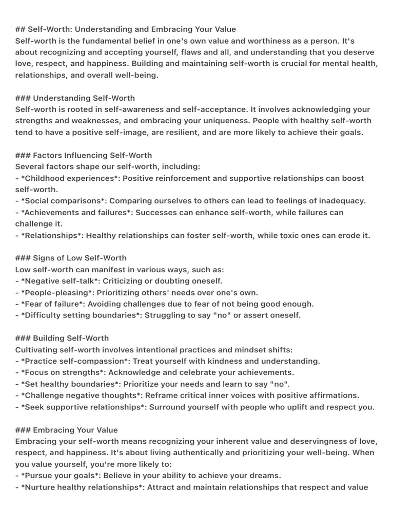 ## Self-Worth- Understanding and Embracing Your Value | PDF | Self ...
