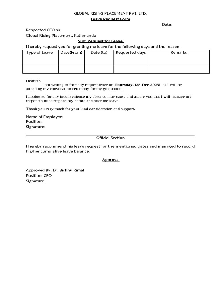 Leave Request Form for Graduation Ceremony | PDF