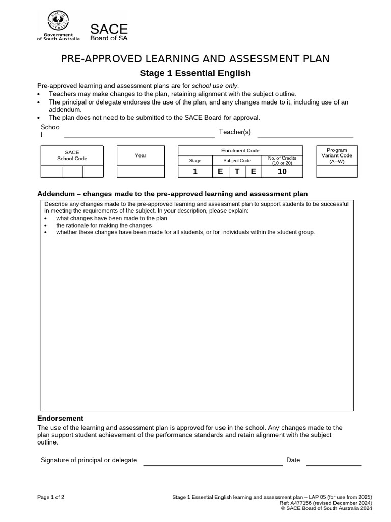 Stage 1 Essential English - Pre-Approved LAP-05 | PDF