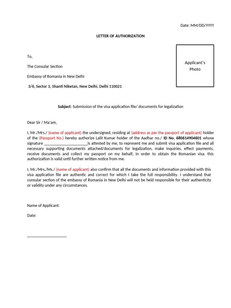 Romania Authorization Letter | PDF