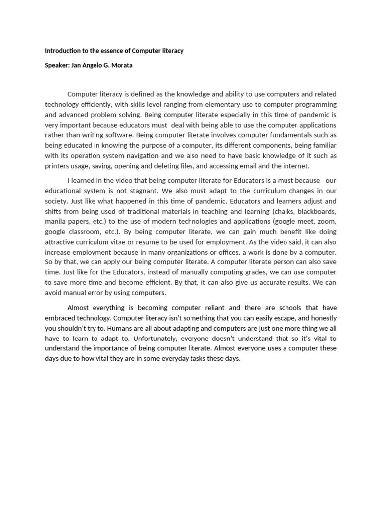 Importance of Computer Literacy for Educators | PDF