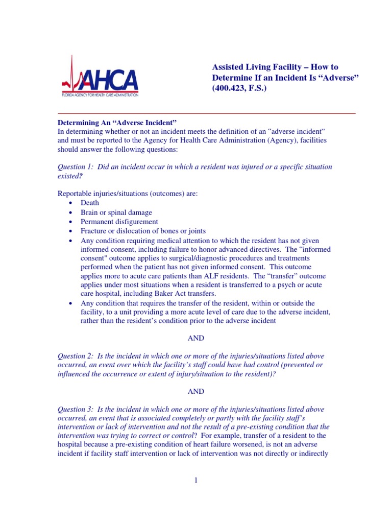 AHCA ALF DeterminingAdverseIncident | PDF | Informed Consent | Patient