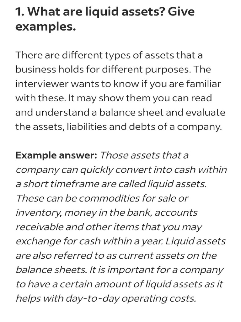 Liquid Assets Detailed Notes | PDF