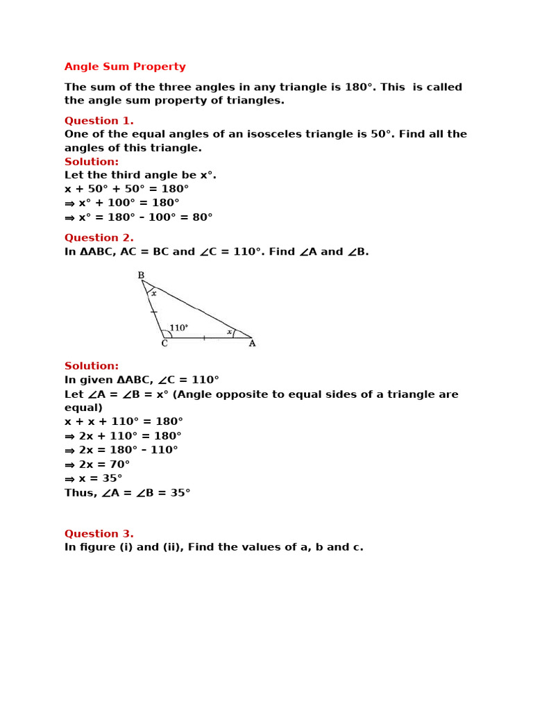 Triangle Angle Sum Property Explained | PDF
