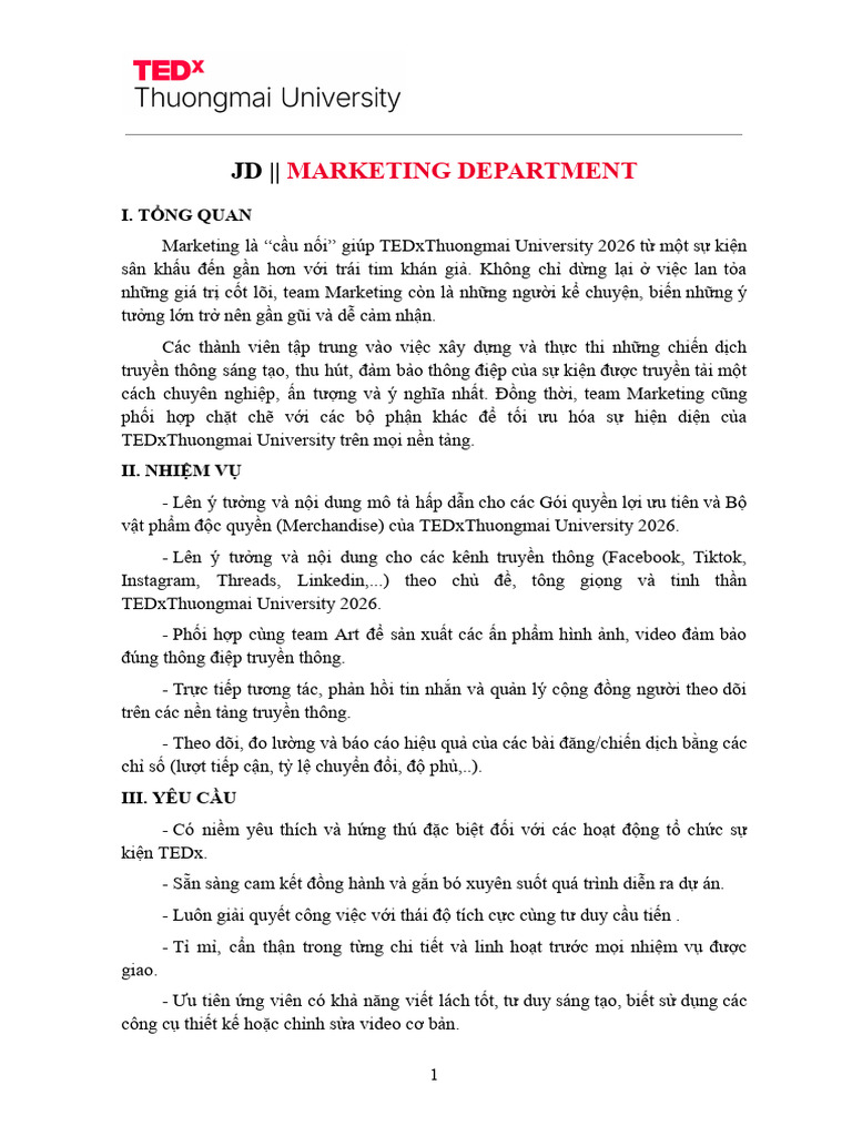 01. Jd Tuyển Member Marketing Department _ Minh Khuê (3) | PDF