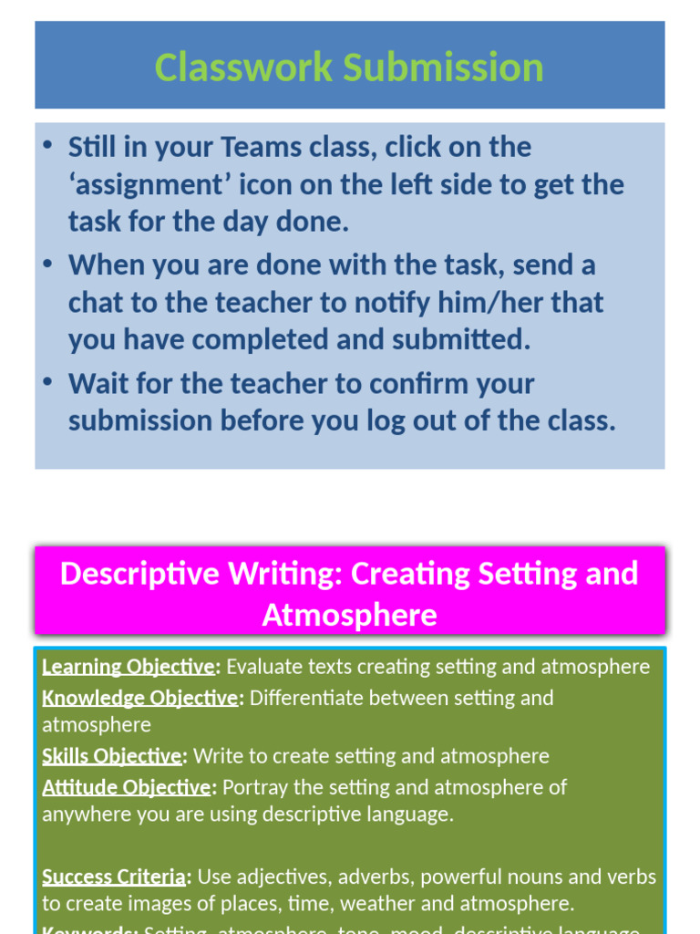 Descriptive Writing: Setting & Atmosphere | PDF | Linguistics ...
