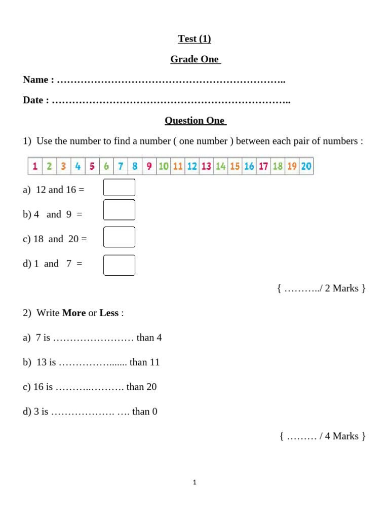 Test (1) Grade 1 | PDF