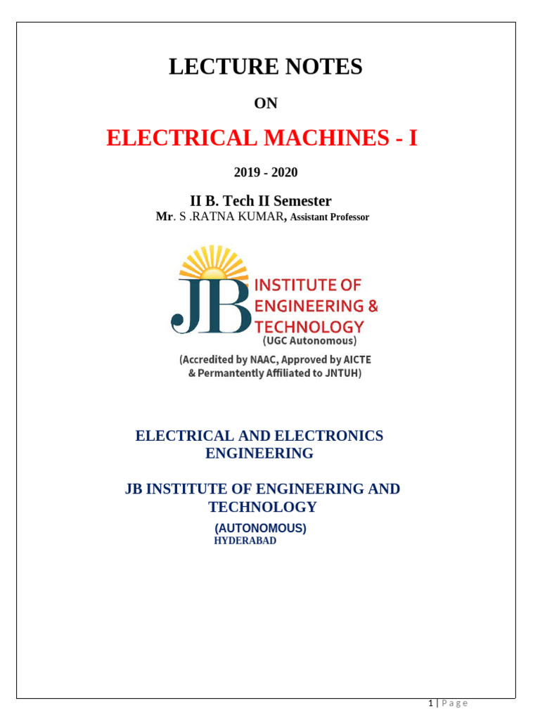 Electrical Machines Lecture Notes | PDF | Electromagnetic Induction ...
