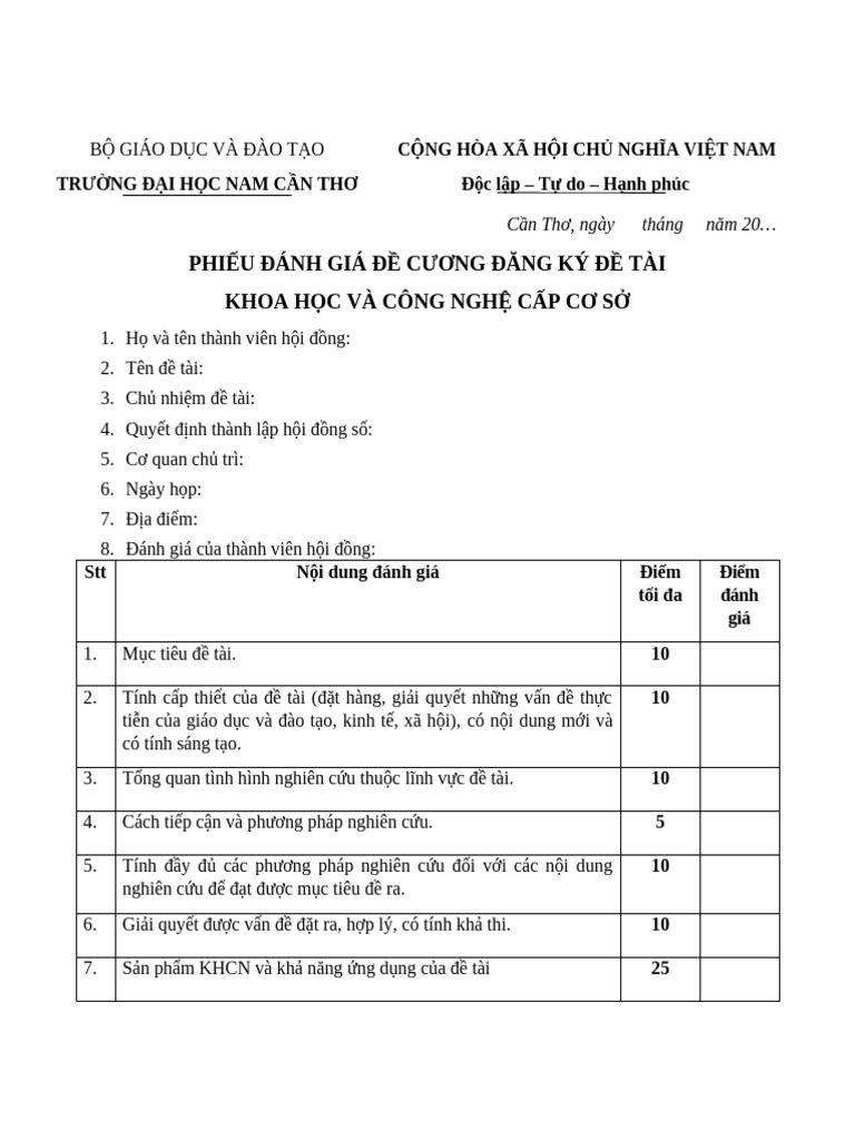 Mau c3 Phieu Danh Gia de Cuong Cap Truong | PDF