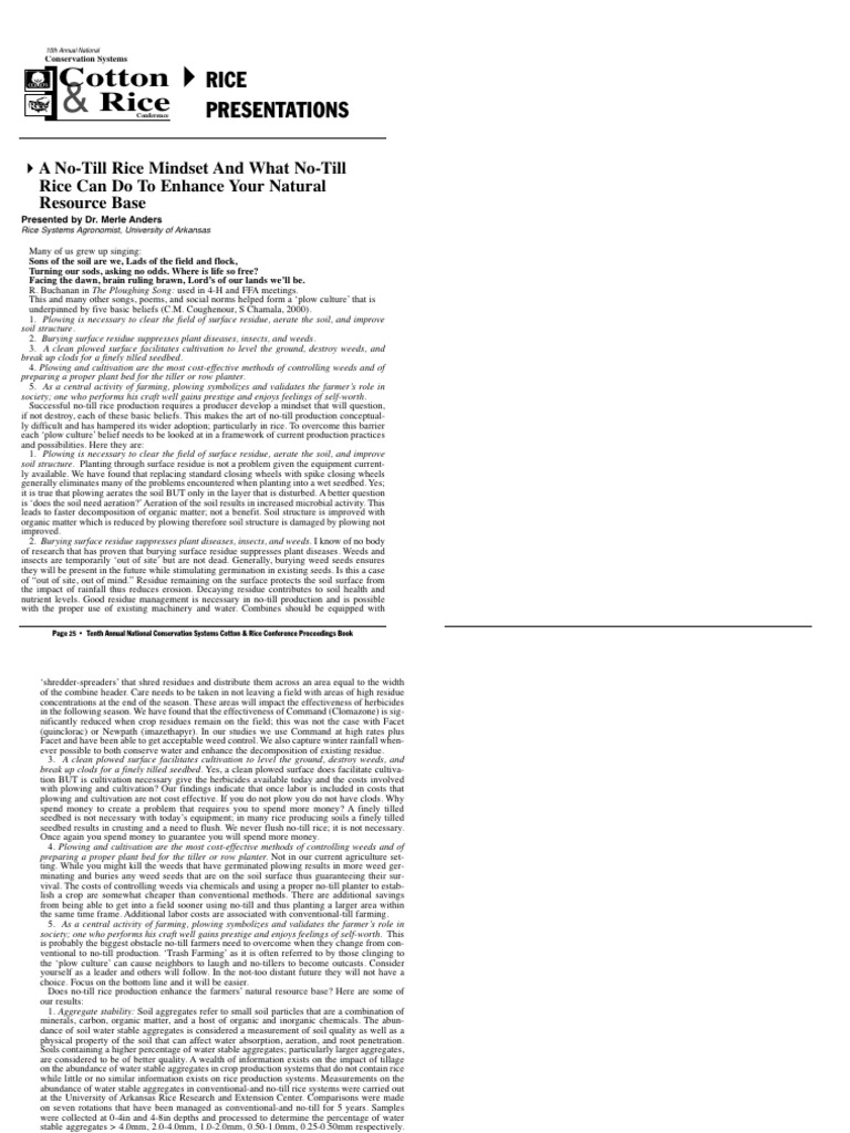 A No Till Rice Mindset and What No Till Rice | PDF | Crop Rotation ...