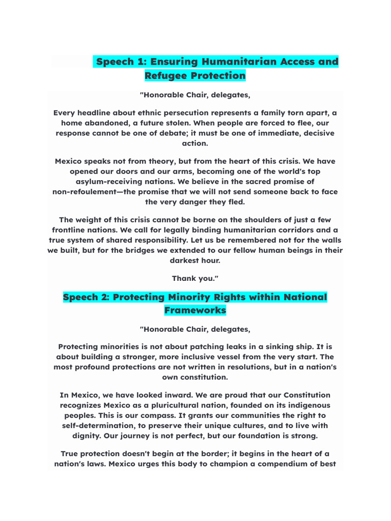 Speech 1 - Ensuring Humanitarian Access and Refugee Protection | PDF ...