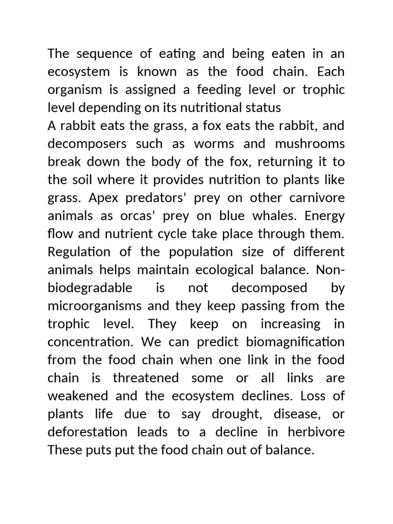 The Sequence of Eating and Being Eaten in An Ecosystem Is Known As The ...