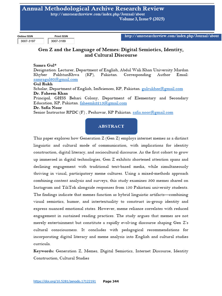 Gen Z Memes: Language, Identity, Culture | PDF | Meme | Semiotics