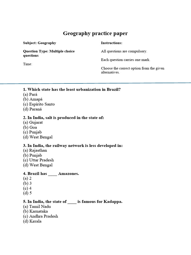 Geography Practice Paper | PDF