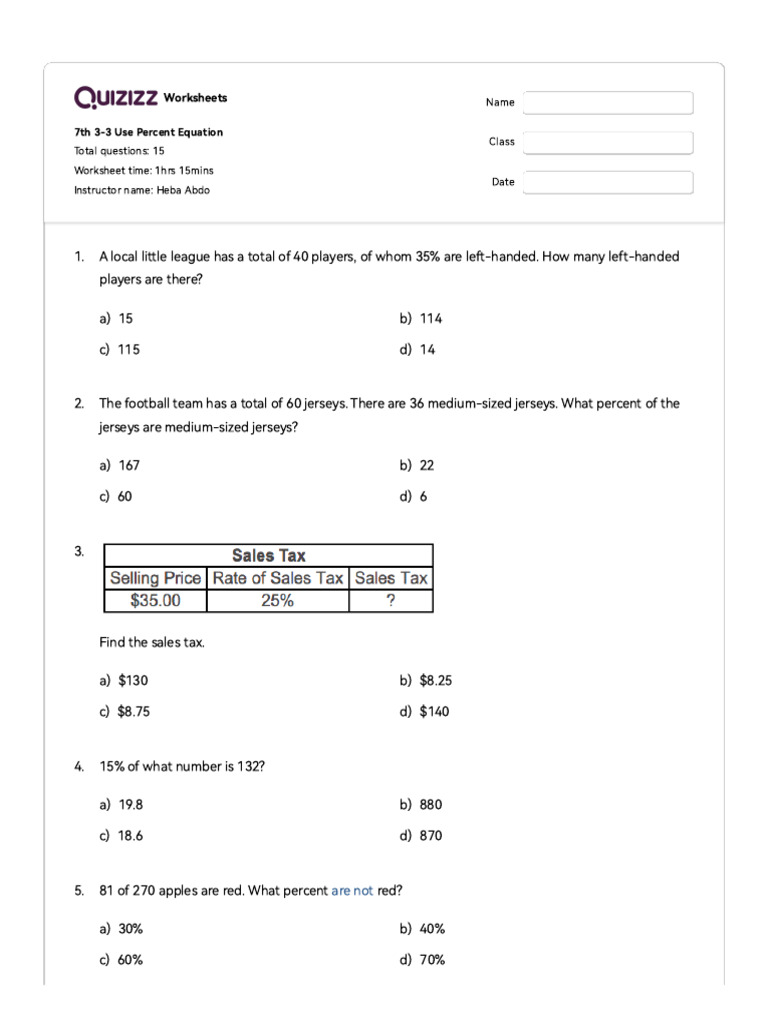 7th Grade Percent Equation Worksheets | PDF | Chess Openings | Chess Theory