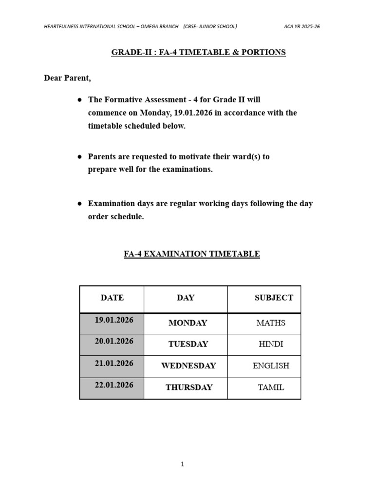 GR 2 - Junior School Timetable and Portions Fa-4 2025-26 | PDF