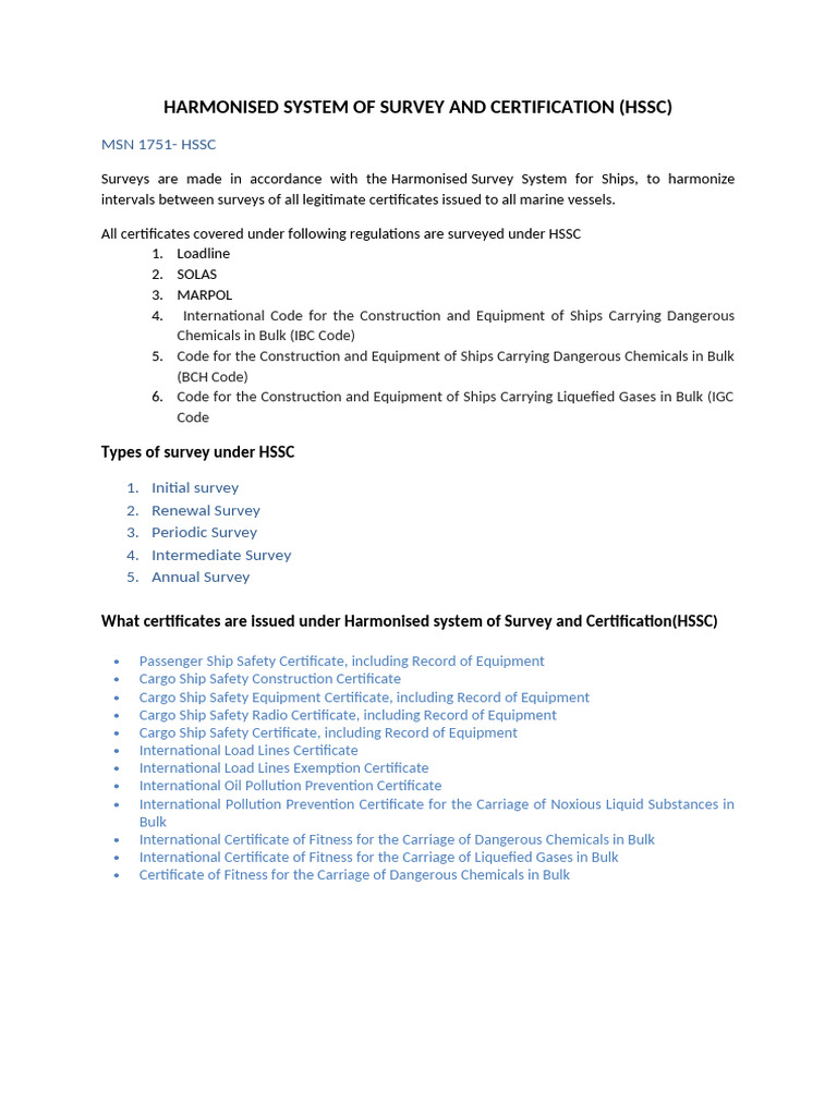 HSSC Survey and Certification Overview | PDF