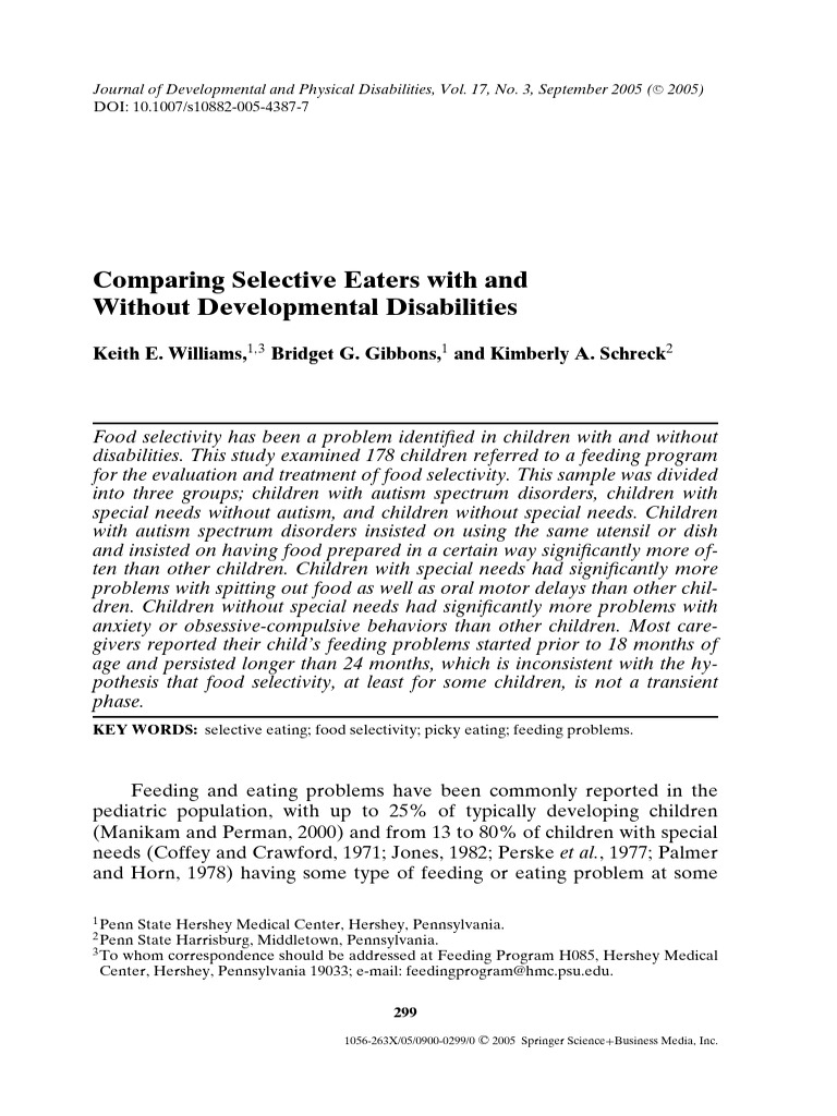 Comparing selective eater without and dev dis | PDF | Autism | Caregiver