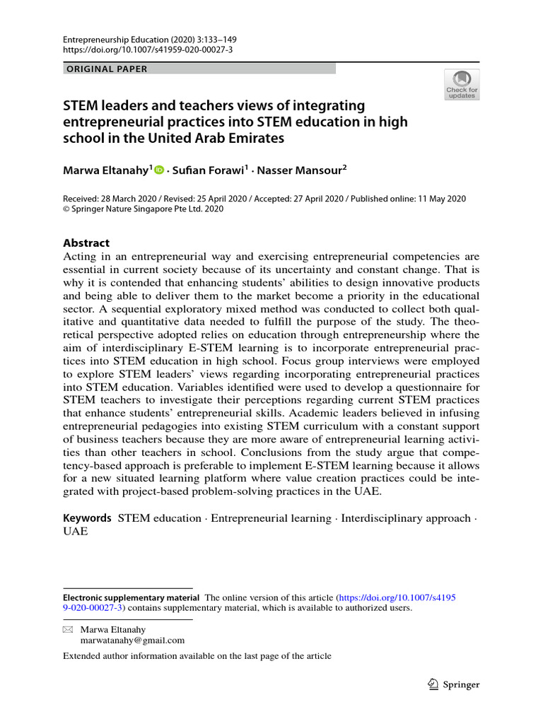 STEM Leaders and Teachers Views of Integ | PDF | Entrepreneurship ...