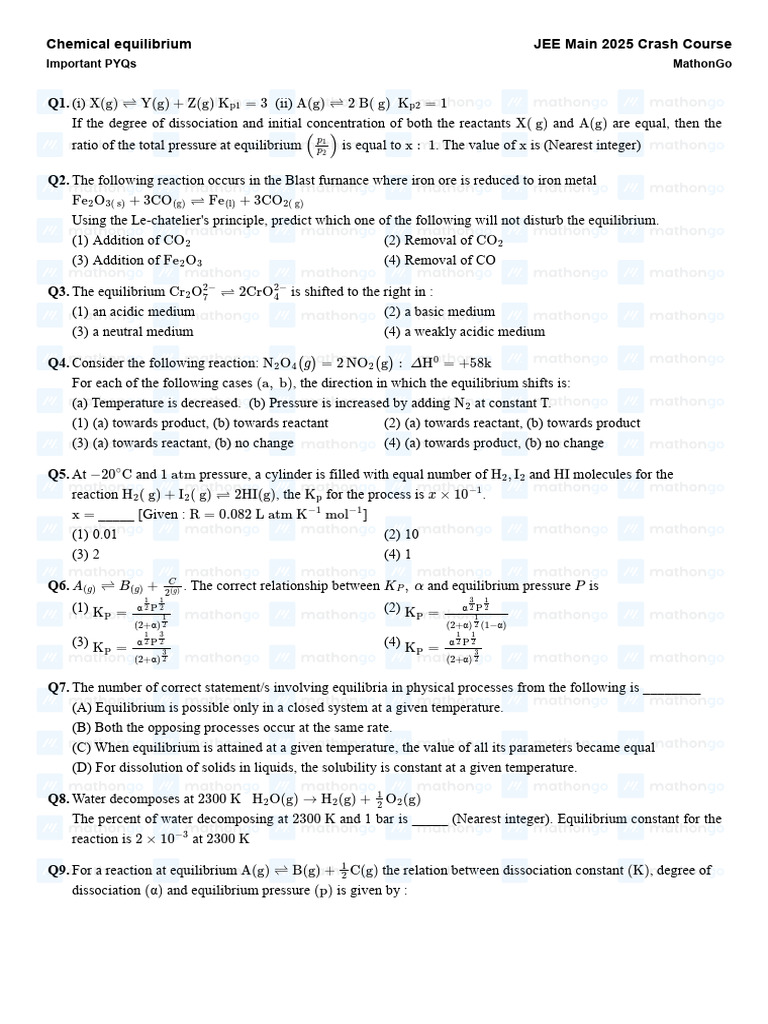 Chemical Equilibrium: Key Concepts and Questions | PDF | Chemical ...