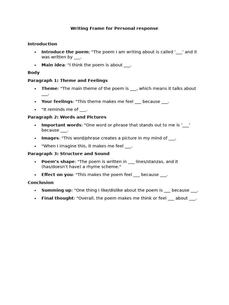 Writing Frame For Personal Response | PDF