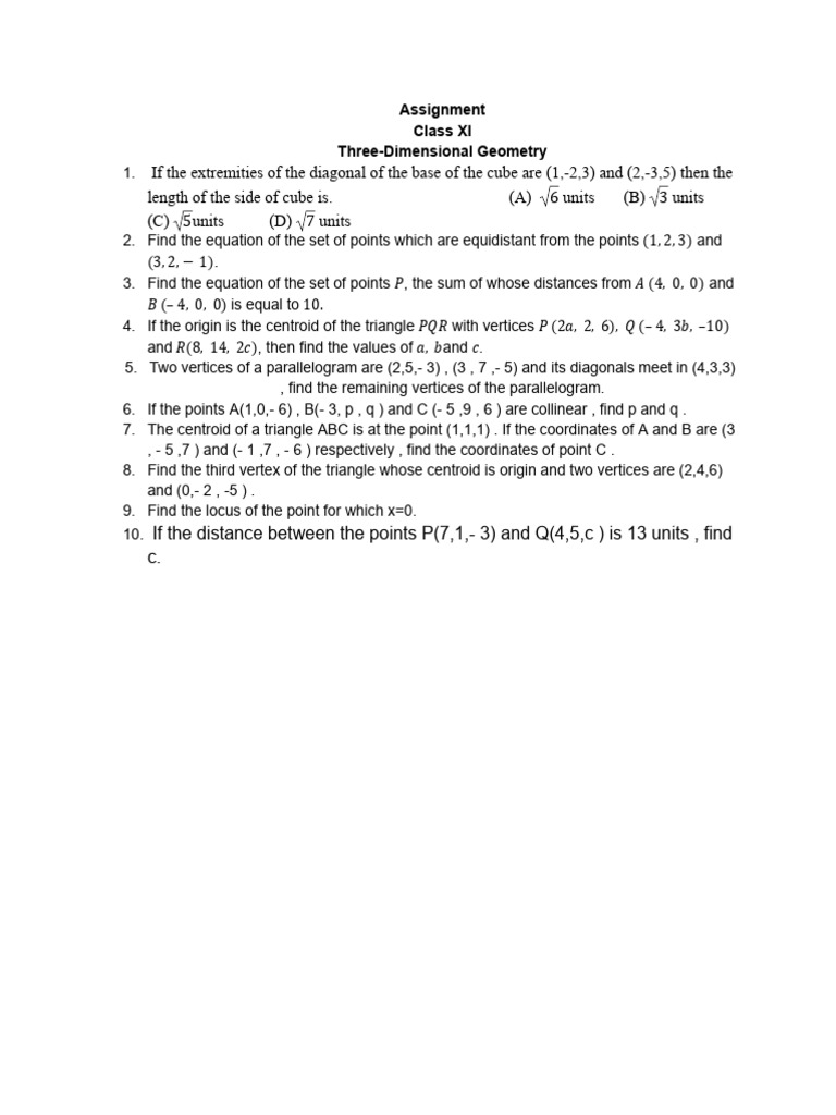 3 - D Geometry - Assignment | PDF