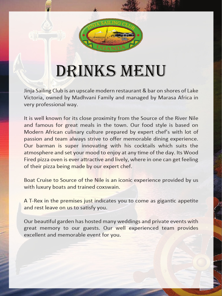Beverage Menu-Jinja Sailing Club | PDF | Drink | Wine