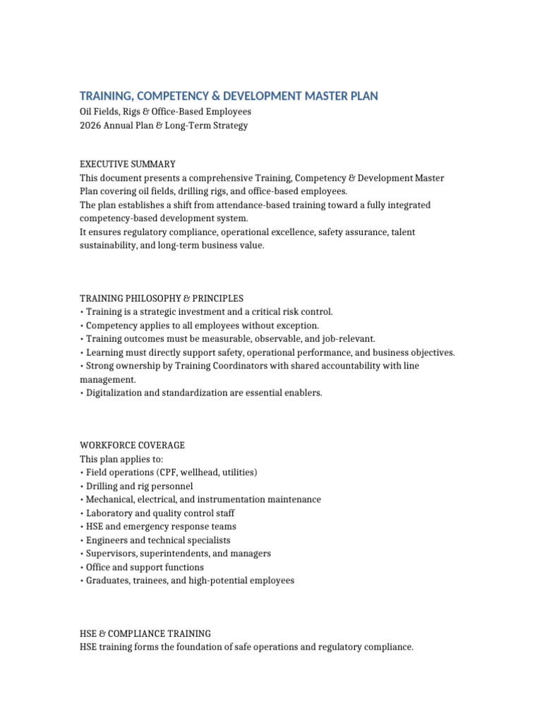 2026 Training & Competency Master Plan | PDF | Regulatory Compliance ...