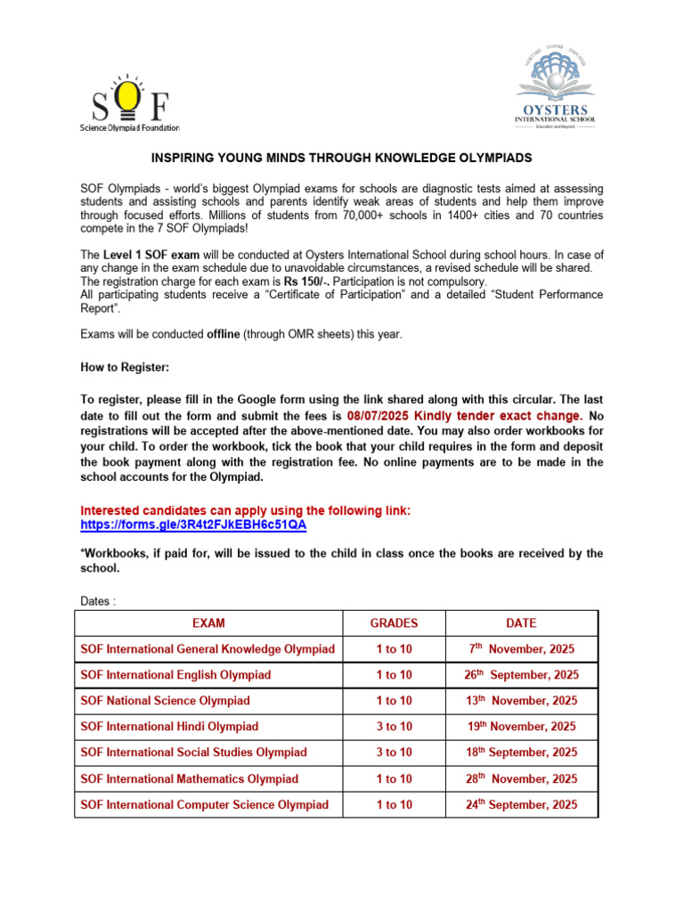 SOF Olympiads Registration and Details | PDF | Reason | Science
